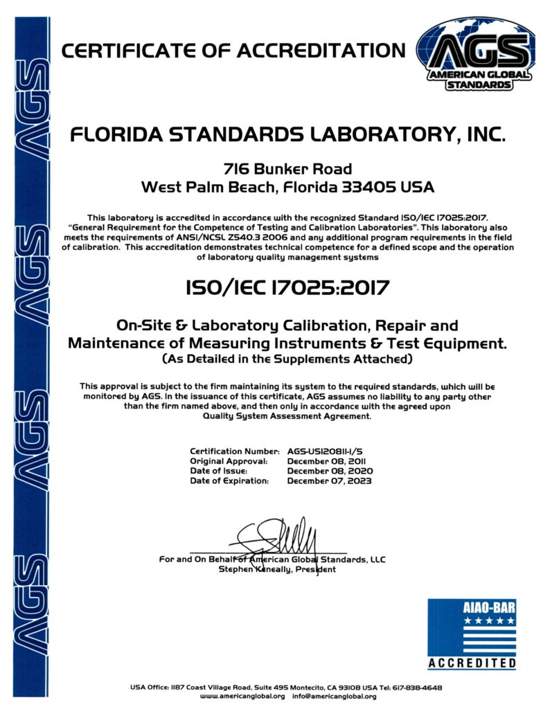 Quality | Florida Standards Laboratory | Calibration Services